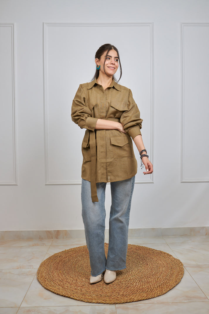 Lana safari shirt in camel – AK AZZA KAFRAWY